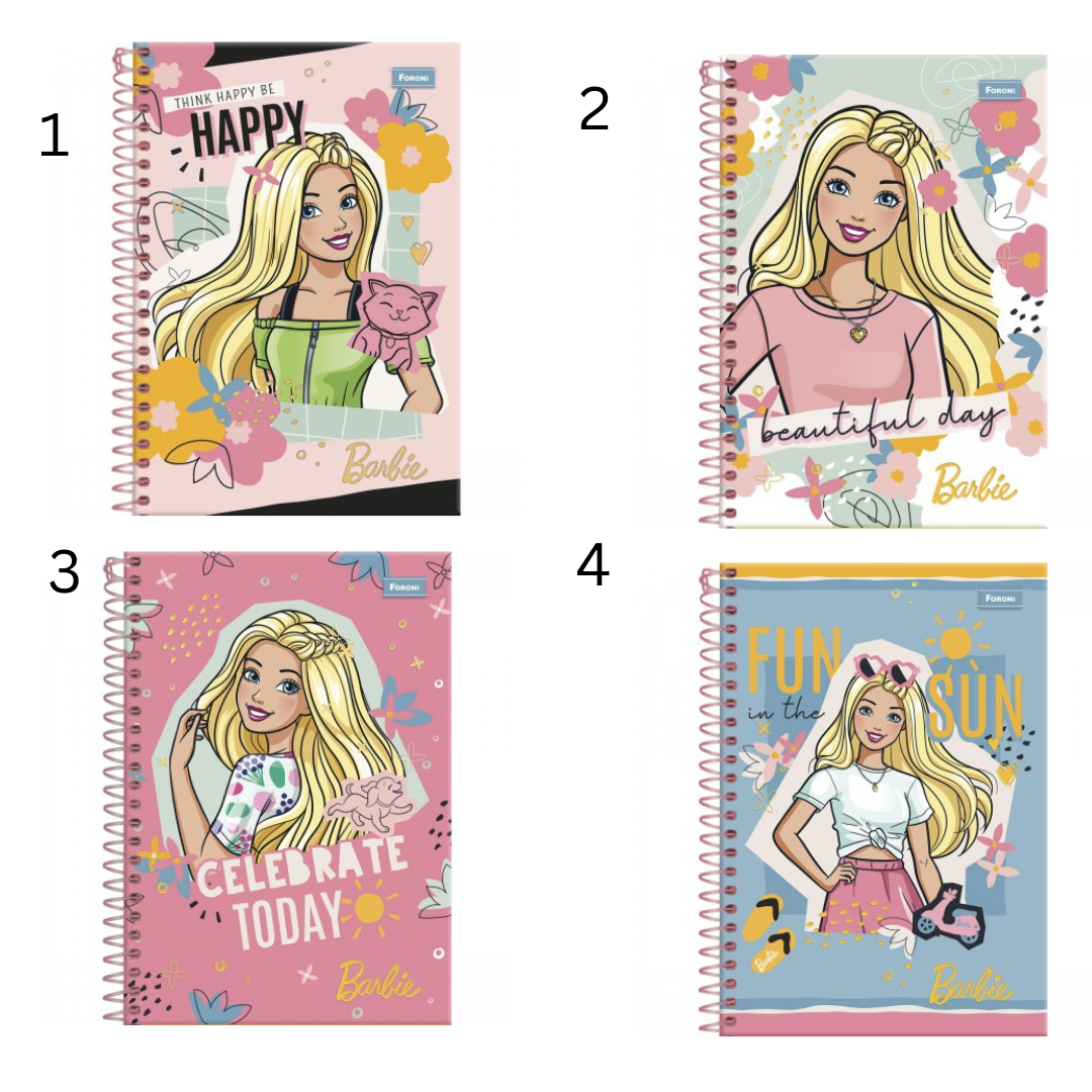 Caderno 1/4 C/ Dura Espiral Barbie – 80 Folhas – FORONI – Papelaria Araújo
